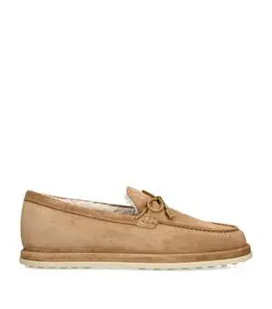 TOD'S Shearling Gomma Suede Slippers - Beige
