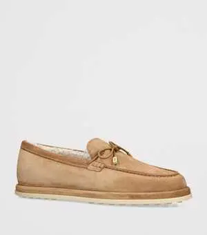 TOD'S Shearling Gomma Suede Slippers - Beige
