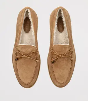 TOD'S Shearling Gomma Suede Slippers - Beige