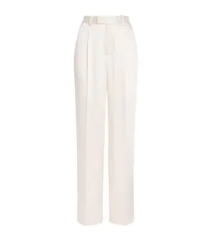 SELF-PORTRAIT Satin Wide-leg Trousers - Ivory