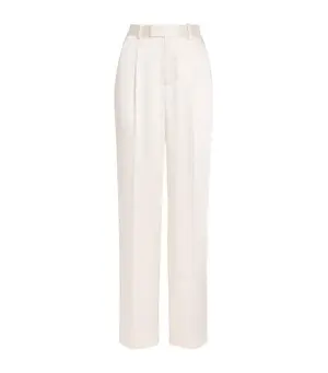 SELF-PORTRAIT Satin Wide-leg Trousers - Ivory