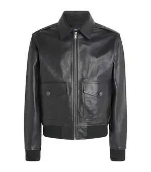 A.p.c. Gael Leather Bomber Jacket - Black
