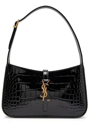 Saint Laurent Le 5 À 7 Crocodile-effect Patent Leather Shoulder Bag - Black