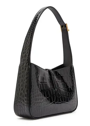 Saint Laurent Le 5 À 7 Crocodile-effect Patent Leather Shoulder Bag - Black