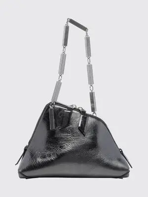 Attico La Scala Mini Calf Leather Handbag With Metallic Mesh Handle - Grey