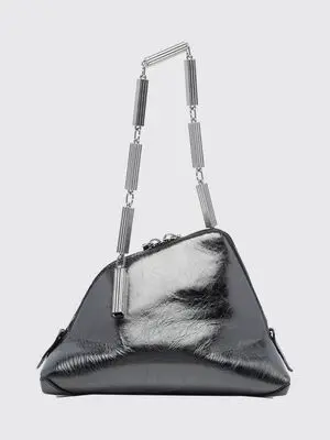 Attico La Scala Mini Calf Leather Handbag With Metallic Mesh Handle - Grey