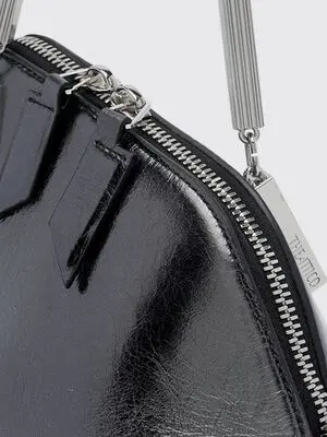 Attico La Scala Mini Calf Leather Handbag With Metallic Mesh Handle - Grey