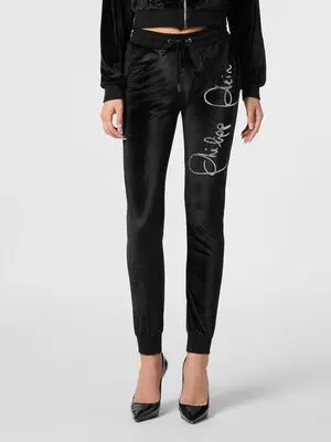 Philipp Plein Philipp Plein Embellished Logo Velour Joggers Black