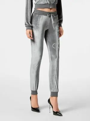Philipp Plein Embellished Logo Velour Joggers - Grey