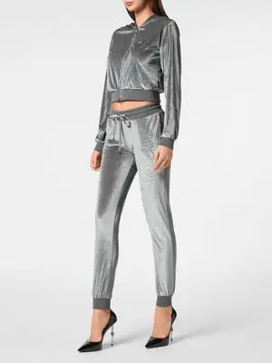 Philipp Plein Embellished Logo Velour Joggers - Grey