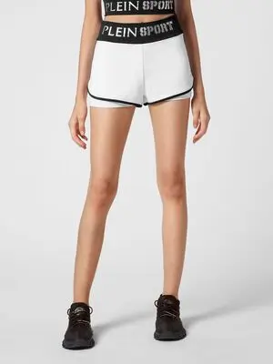 PLEIN SPORT High-waisted Sports Shorts With Logo Elastic Band - White