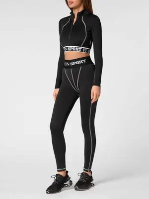 PLEIN SPORT Cropped Zip-up Top - Black