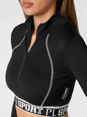 PLEIN SPORT Cropped Zip-up Top - Black