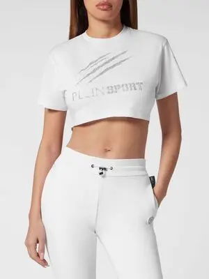 PLEIN SPORT Cropped Cotton T-shirt - White