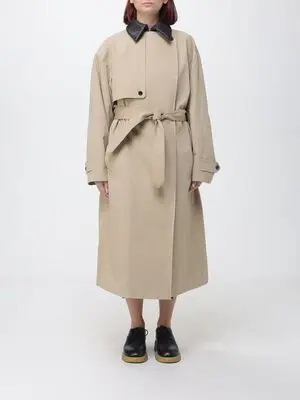 Bottega Veneta Oversized Long Cotton Trench Coat With Leather Collar - Beige