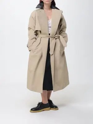 Bottega Veneta Oversized Long Cotton Trench Coat With Leather Collar