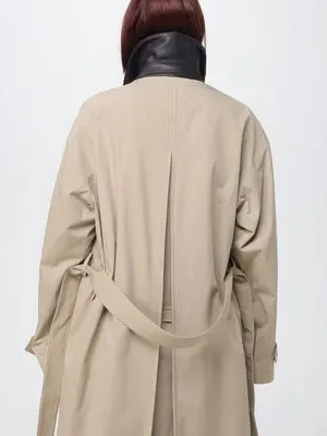 Bottega Veneta Oversized Long Cotton Trench Coat With Leather Collar