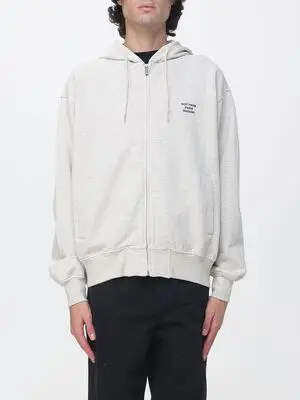 Drole De Monsieur Zipped Cotton Hoodie With Contrast Logo - Grey