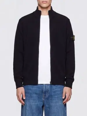 Stone Island Virgin Wool Turtleneck Cardigan With Compass Logo Patch - Black