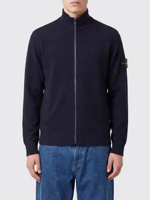 Stone Island Virgin Wool Turtleneck Cardigan With Compass Logo Patch - Navy