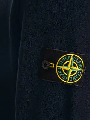 Stone Island Virgin Wool Turtleneck Cardigan With Compass Logo Patch - Navy