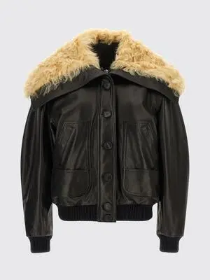 Attico Relaxed Fit Shearling Bomber Jacket With Fur Sailor Collar