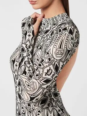 Philipp Plein Long Sleeve Printed Midi Dress