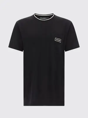 Dolce & Gabbana Cotton T-shirt With Patch Pocket And Contrast Trims - Black