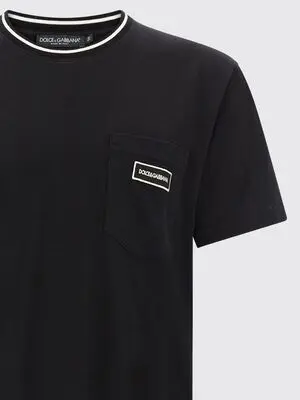 Dolce & Gabbana Cotton T-shirt With Patch Pocket And Contrast Trims - Black