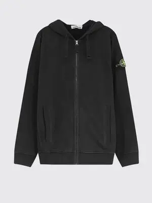 Stone Island Cotton Zip-up Hoodie With Dropped Shoulders - Black