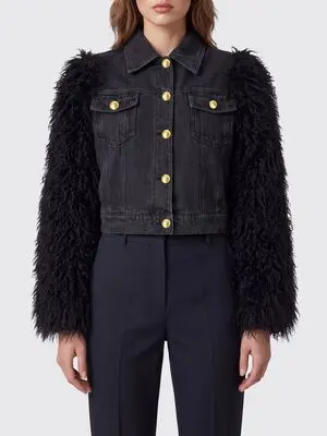 TWINSET Cotton Denim Jacket With Faux Fur Sleeves