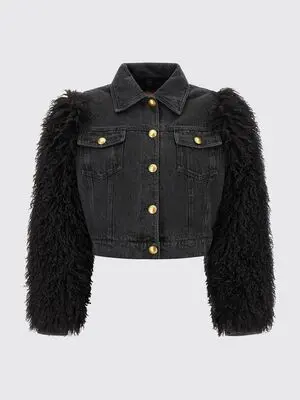TWINSET Cotton Denim Jacket With Faux Fur Sleeves