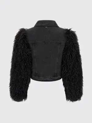 TWINSET Cotton Denim Jacket With Faux Fur Sleeves