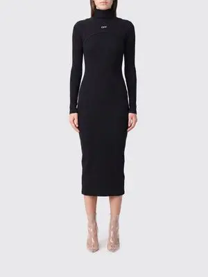 Off-White Cotton Knit Sheath Midi Dress - Black