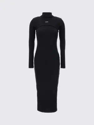 Off-White Cotton Knit Sheath Midi Dress
