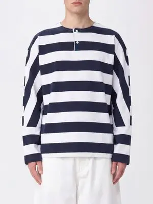 Jacquemus Striped Long-sleeved Cotton T-shirt With Two-button Neckline - Blue