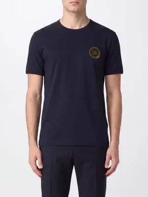 Dolce & Gabbana Slim Fit Cotton T-shirt With Contrasting Dg Monogram - Blue