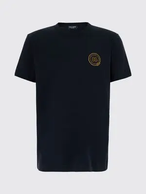 Dolce & Gabbana Slim Fit Cotton T-shirt With Contrasting Dg Monogram - Blue