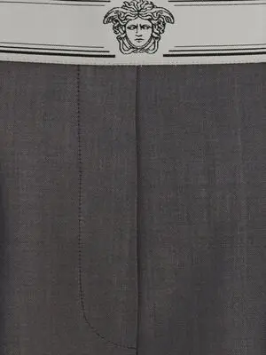 Versace Wool-blend Pleated Wide-leg Trousers - Grey