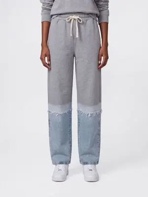 HAIKURE Cotton Denim Jogging Trousers With Abstract Bicolour Pattern - Blue
