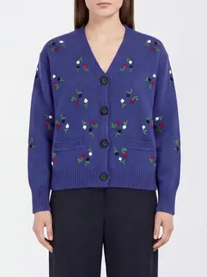 Marni Virgin Wool And Cashmere Cardigan With Floral Embroidery - Blue