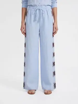 ALEMAIS Grace Linen Wide-leg Trousers With Ethnic Print
