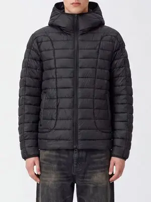 DIESEL® Hooded Quilted Short Nylon Puffer Jacket With Zip Closure - Black