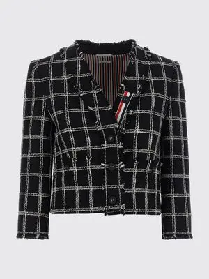 Thom Browne Check Pattern Cotton And Wool Blend Blazer With 4-bar Logo