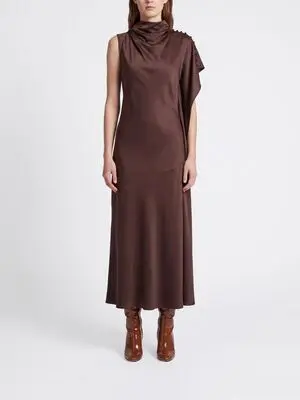 Pinko Asymmetrical One-shoulder Satin Midi Dress - Cocoa