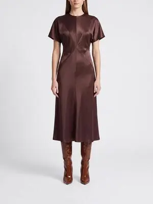 Pinko Kangoo High Neck Short-sleeved Satin Midi Sheath Dress - Cocoa