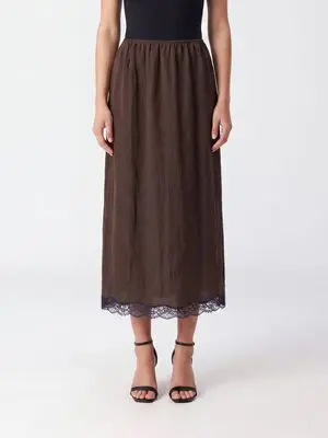 TWINSET A-line Midi Skirt With Lace Inserts - Brown