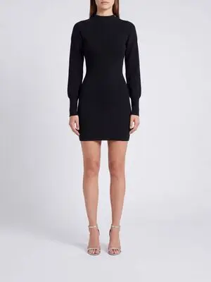 ANINE BING Long Sleeve Ribbed Knit Mini Sheath Dress - Black