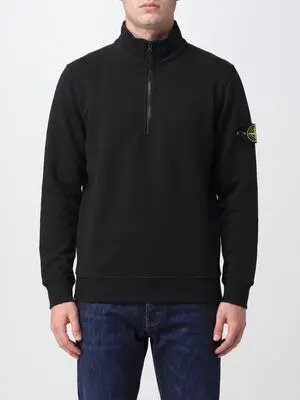 Stone Island Half-zip Cotton Sweatshirt With Compass Logo - Black
