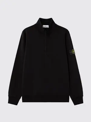 Stone Island Half-zip Cotton Sweatshirt With Compass Logo - Black